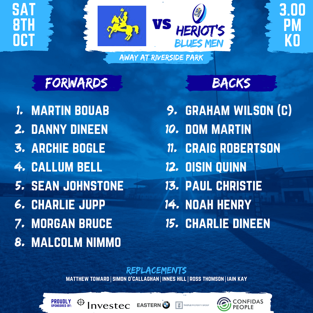 Team Announcement | Heriot's Blues Men 1st XV v Jed Forest RFC 8th ...