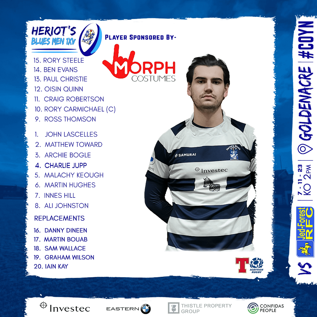 TEAM ANNOUNCEMENT | HERIOT'S BLUES MEN 1XV VS JED-FOREST | SAT 7 JAN ...
