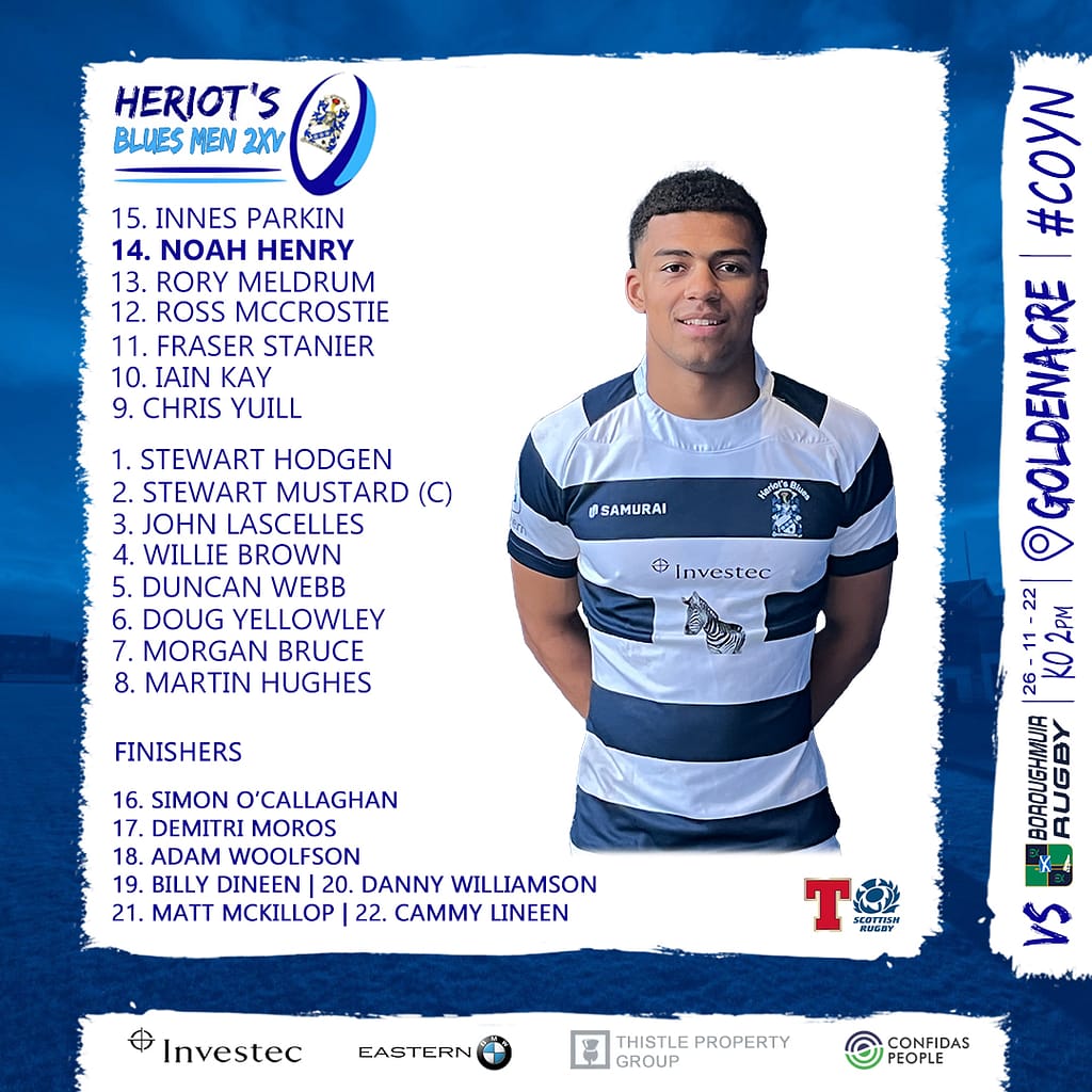 TEAM ANNOUCEMENT | HERIOT'S BLUES MEN 2XV VS BOROUGHMUIR 2A | 26TH NOV ...