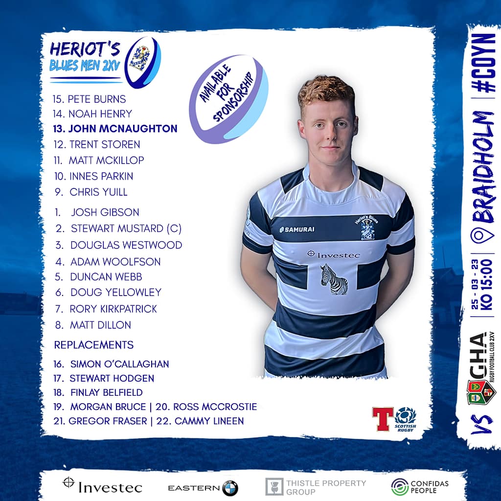 TEAM NEWS | GHA 2XV vS BLUES MEN 2XV | SAT 25TH MARCH 2023 - Heriots ...