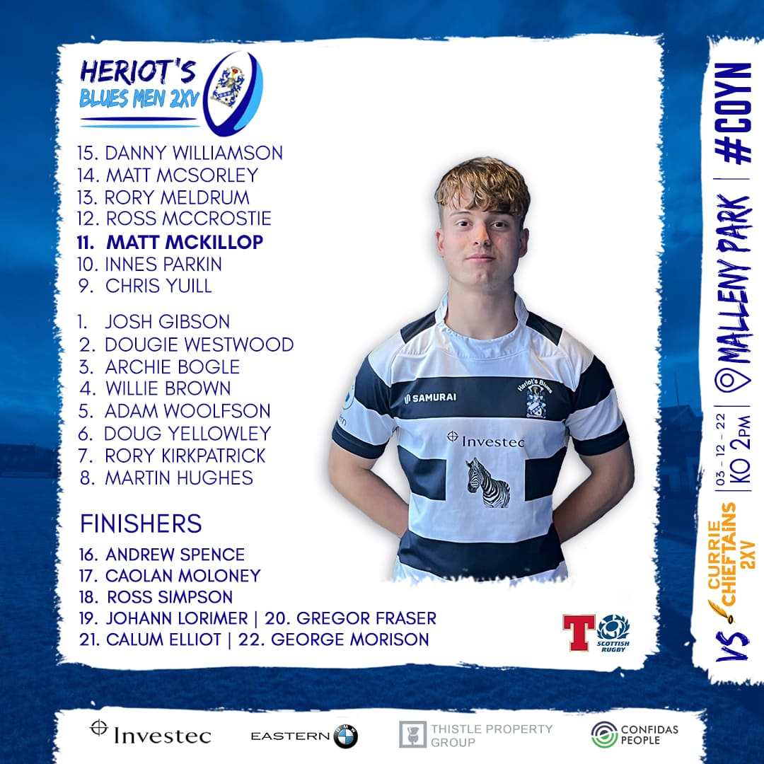TEAM ANNOUCEMENT | CURRIE CHIEFTAINS 2XV VS HERIOT'S BLUES MEN 2XV ...