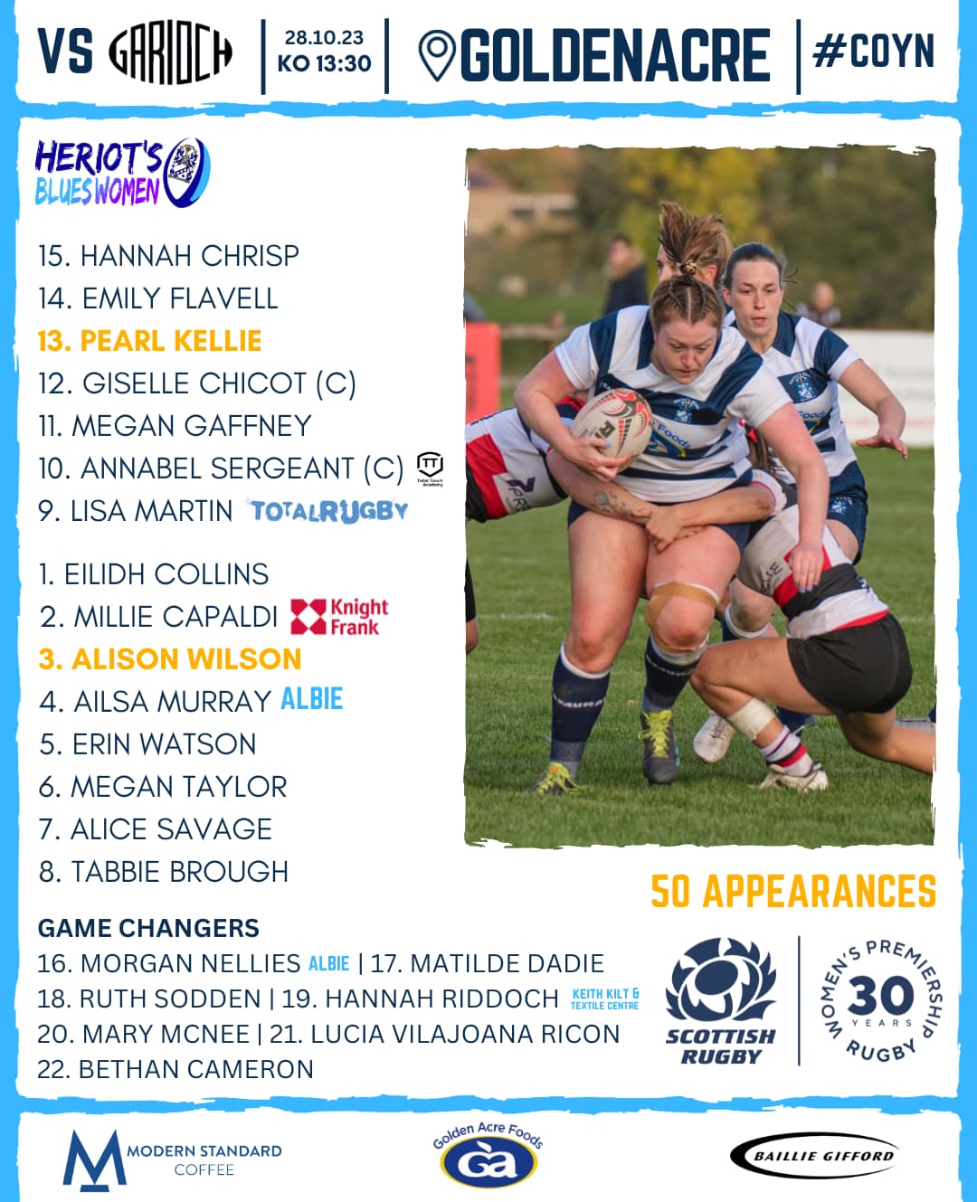TEAM NEWS | Blues Women V Garioch Ladies | 28th Oct 2023 - Heriots ...