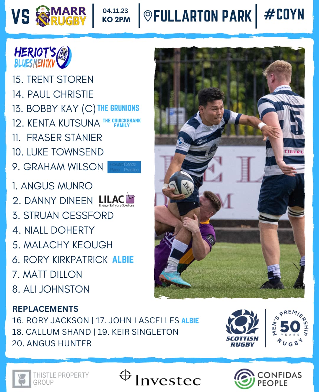 TEAM NEWS | Marr Rugby V Blues Men 1XV | 4th Nov 2023 - Heriots Rugby Club