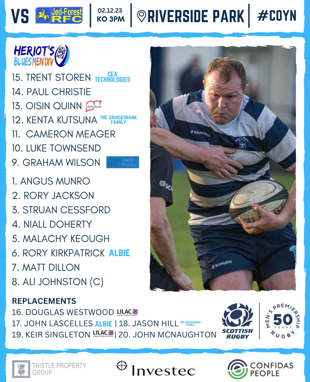 TEAM NEWS | Jed-Forest vs Blues Men 1XV | 2nd Dec 2023 - Heriots Rugby Club