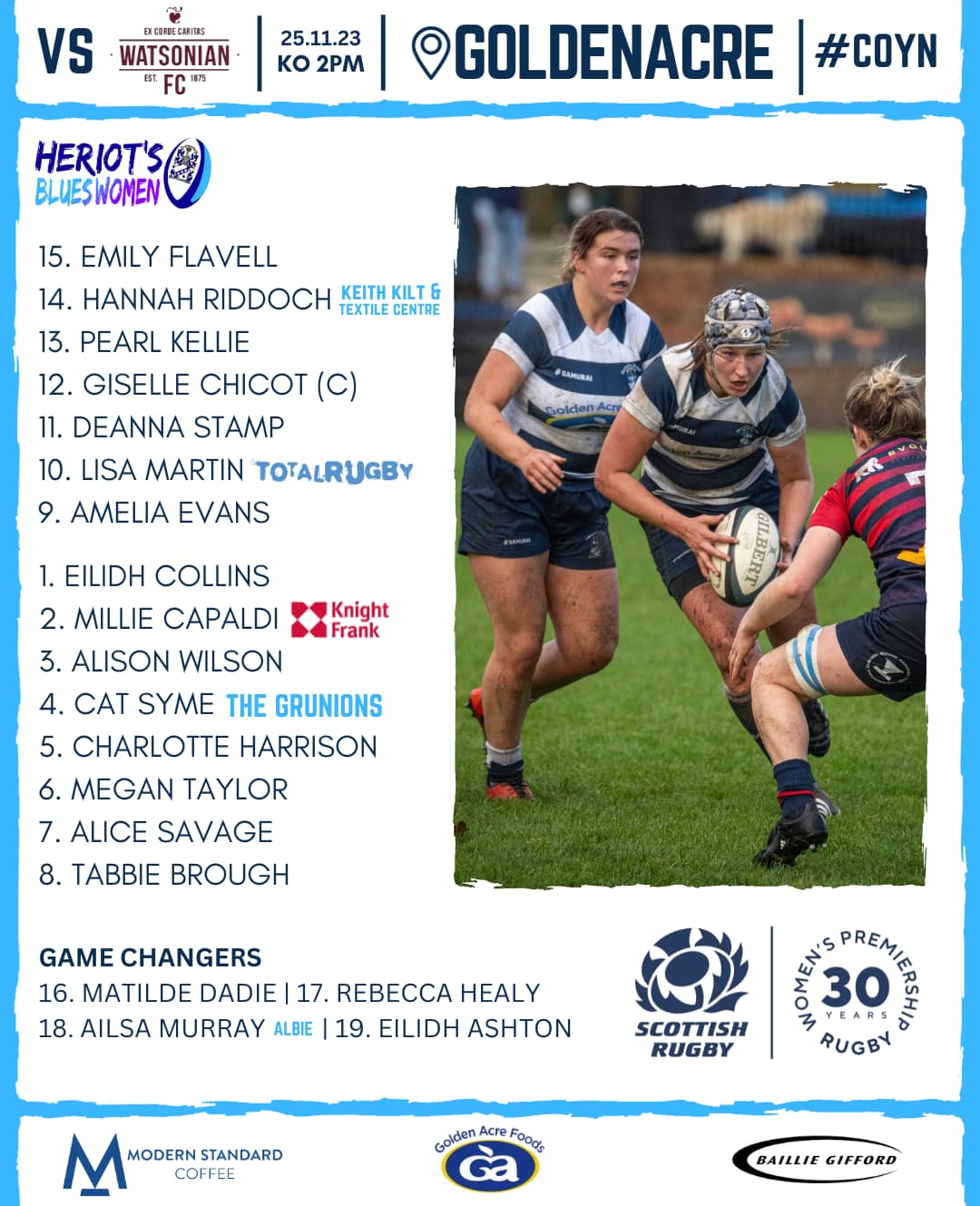 TEAM NEWS | Blues Women V Watsonian Women | 25th Nov 2023 - Heriots ...