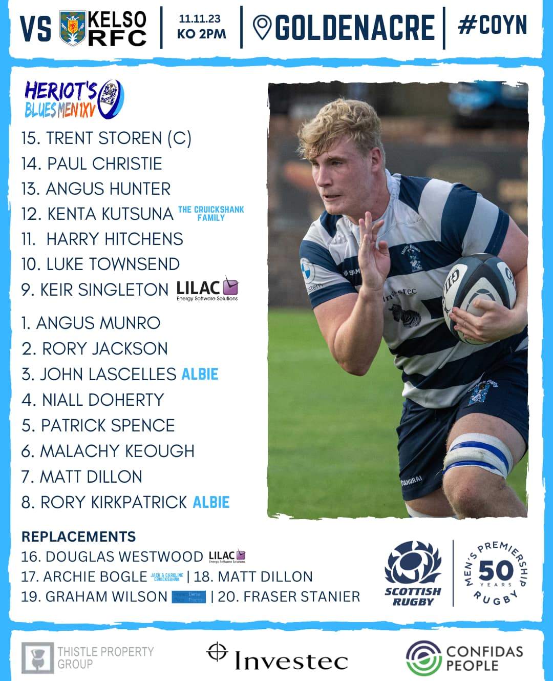 TEAM NEWS | Blues Men 1XV vs Kelso RFC | 11th Nov 2023 - Heriots Rugby Club